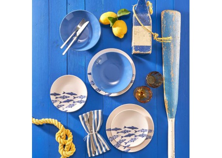 Rose - Tulipani - Vissen Set van 18 Borden Crèmewit en Blauw - Les ...