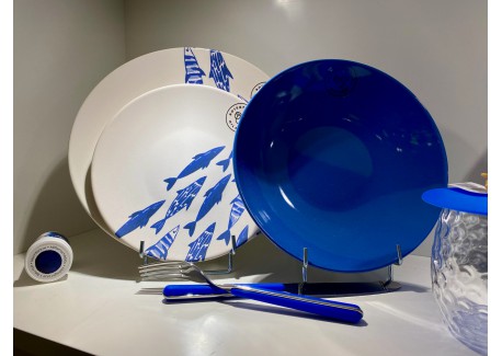 Rose - Tulipani - Vissen Set van 18 Borden Crèmewit en Blauw - Les ...